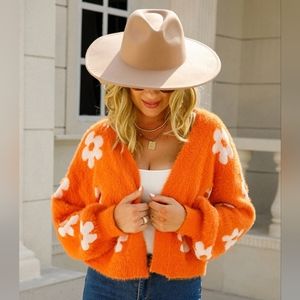 Sweaters | Fuzzy Soft Knit Flower Print Open Front Colorful Cardigan ...